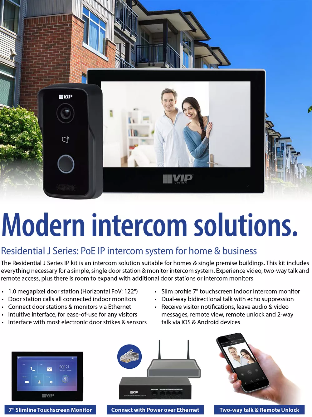VIP Vision Complete Residential IP Stylish Black Video Intercom Kit Mobile Live Viewing ...